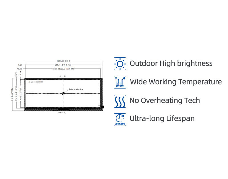 10.25 Inch High Brightness Display 1000nits IPS 1280x480 LVDS Wide ...