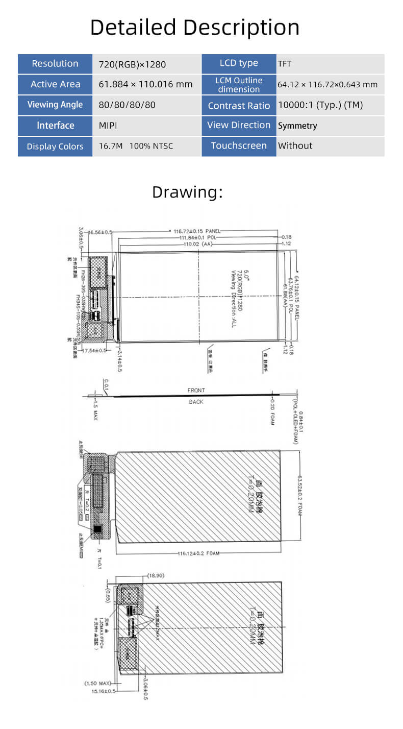 Factory supply 5 inch LCD OLED display 720x1280 Amoled module IPS with ...