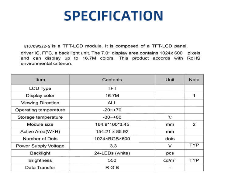 Shenzhen LCD manufacturer 7 inch LCD module TFT LCM screen 1024*600 ...