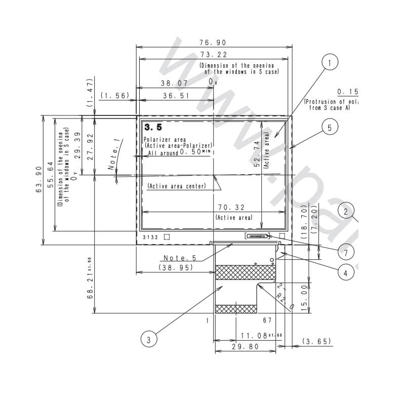 COM35H3P04XLC Ortustech 3.5 Inch TFT LCD Display 320×240 Transflective Sunlight Readable LCD ...