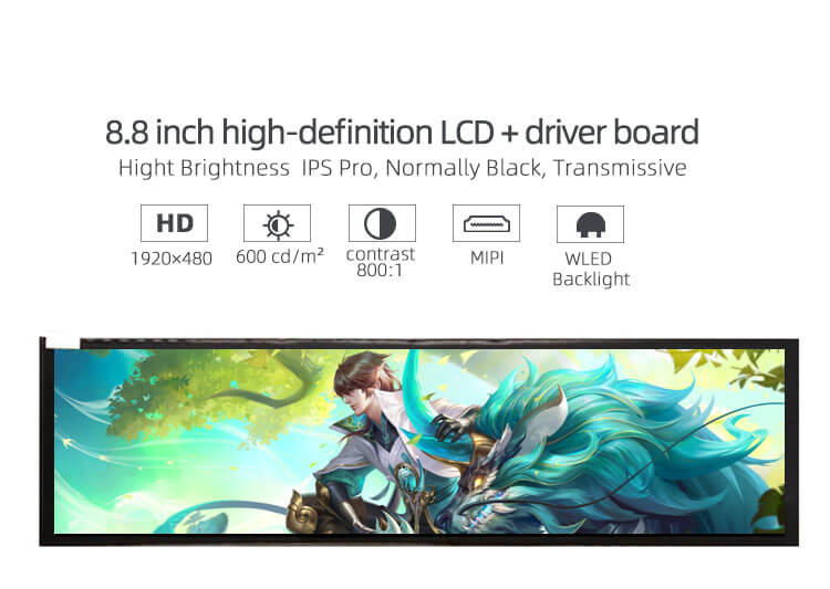 HSD088IPW1-A00 8.8 Inch Bar Display 1920x480 Stretched Bar LCD With ...