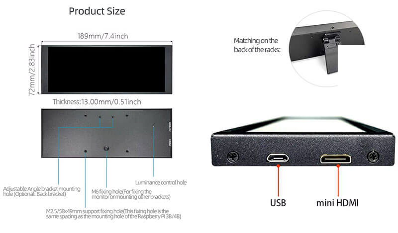 14.1 Inch Stretched Bar 4K Monitor 3840x1100 Ultra-clear IPS Panel ...