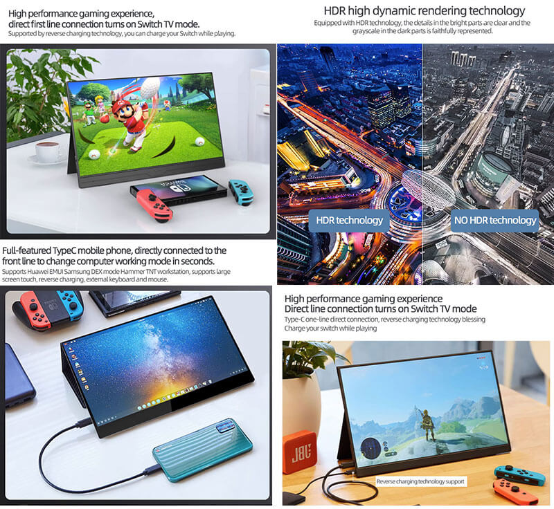 15.6 Inch 4K Monitor 1080p Type-c HDMI Portable Touch Monitor External ...