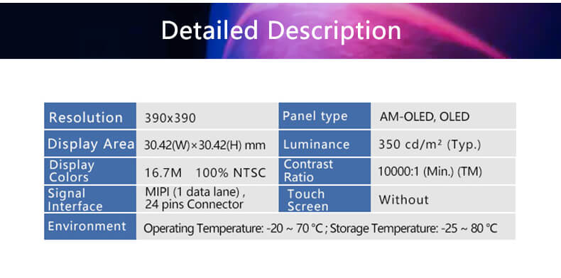 E1194AA62.A 1.2 Inch Round OLED Display 390x390 MIPI Circular Amoled ...