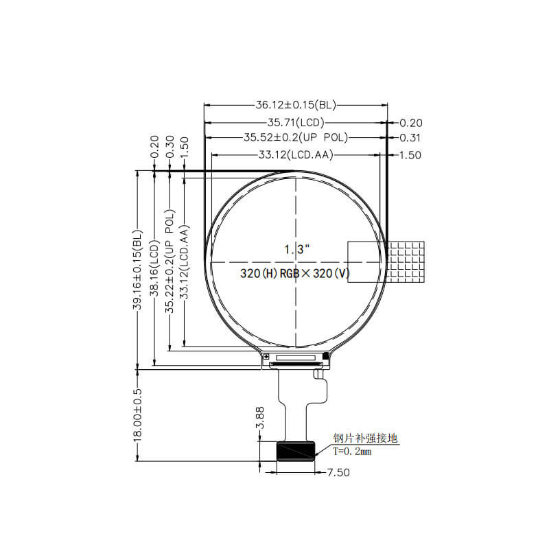 1.3 Inch Circular LCD Display 320x320 High Brightness MIPI Interface ...