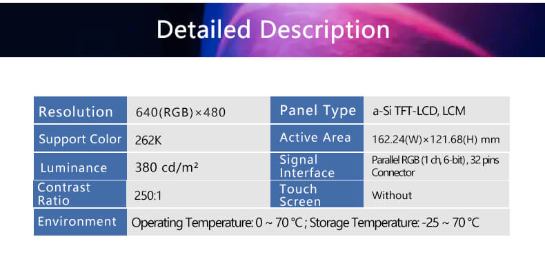 LQ080V3DG01 Sharp 8 Inch TFT LCD Display 640x480 Parallel RGB LCD Panel ...