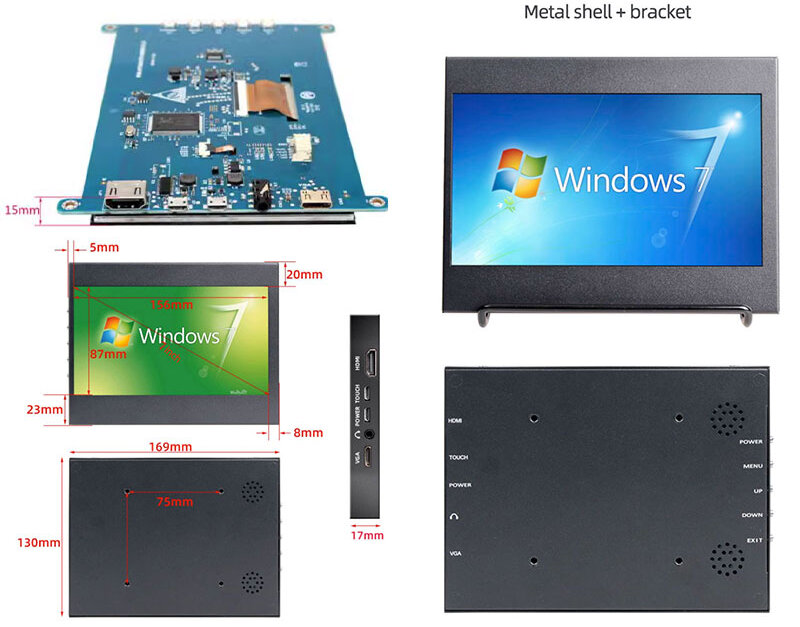 Raspberry Pi 4B/3B Monitor 7 inch 1024x600 IPS Display Touch Screen ...