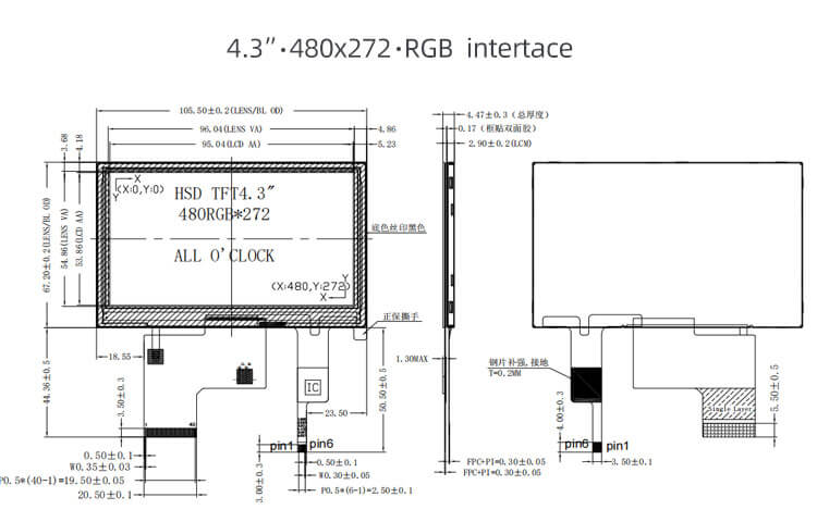 4.3 Inch TFT LCD Display 480x272 ST7283 IPS RGB 24 BIT LCD Module With ...