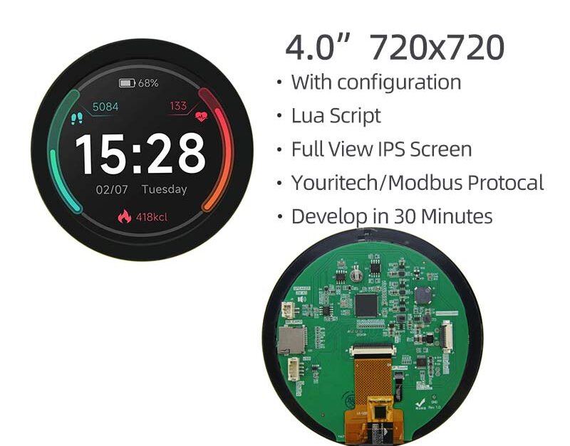 4 Inch Circular UI Serial Screen 720x720 Configuration LUA Script ...